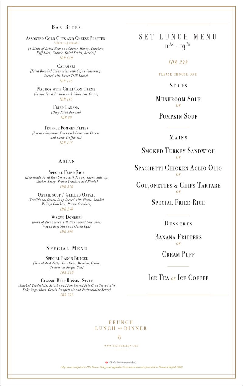 Profile Bistro Baron, French Restaurant in Plaza Indonesia